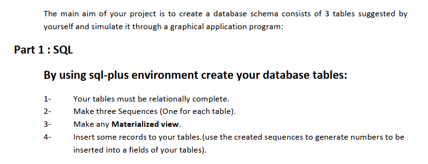 Solved The main aim of your project is to create a database | Chegg.com