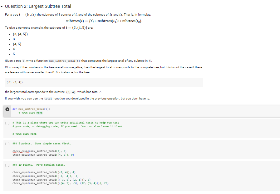 Solved For a tree t=(t1,t2), the subtrees of t consist of t, | Chegg.com