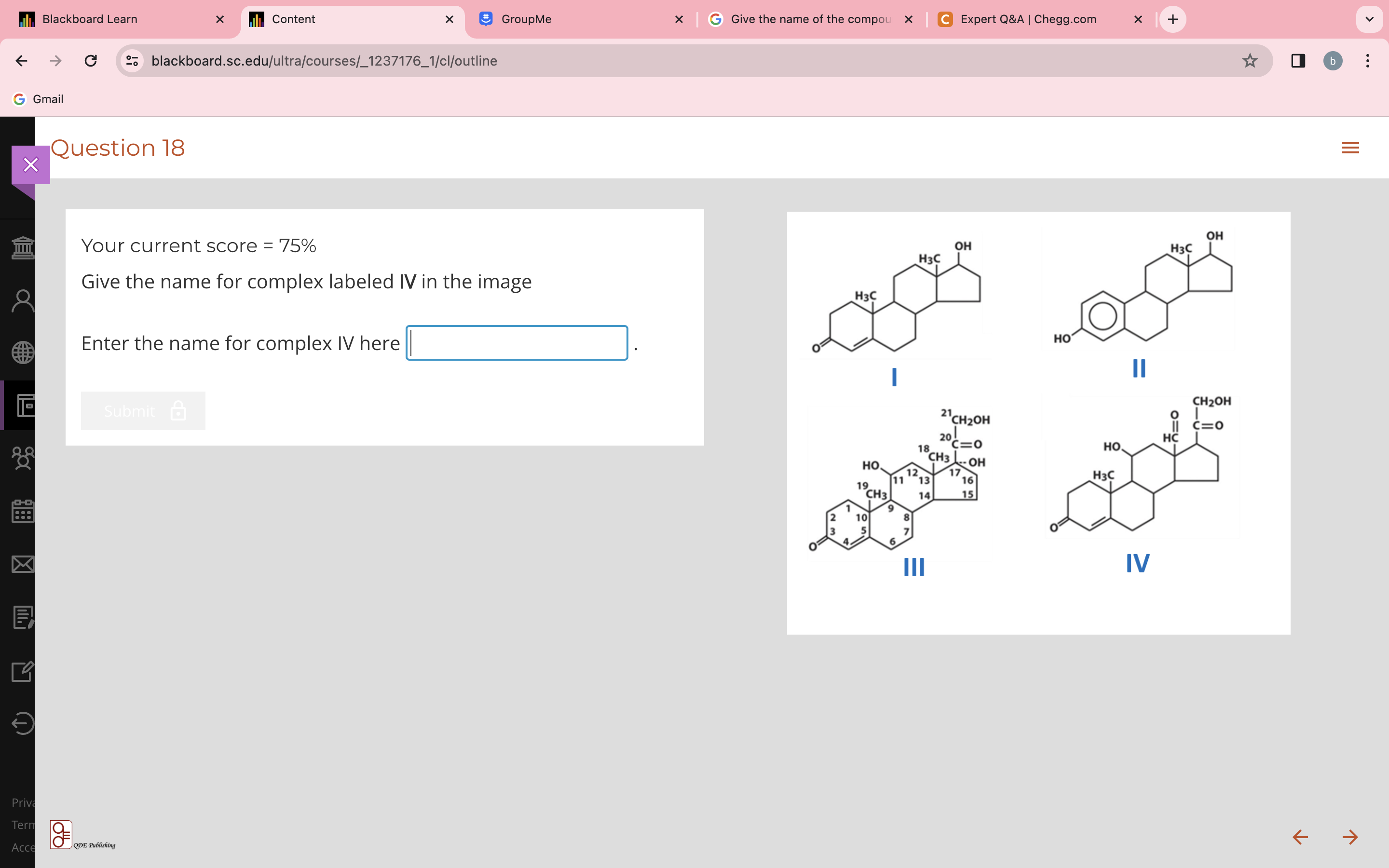 Your current score =75% Give the name for complex | Chegg.com