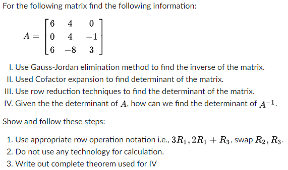 Solved For the following matrix find the following | Chegg.com