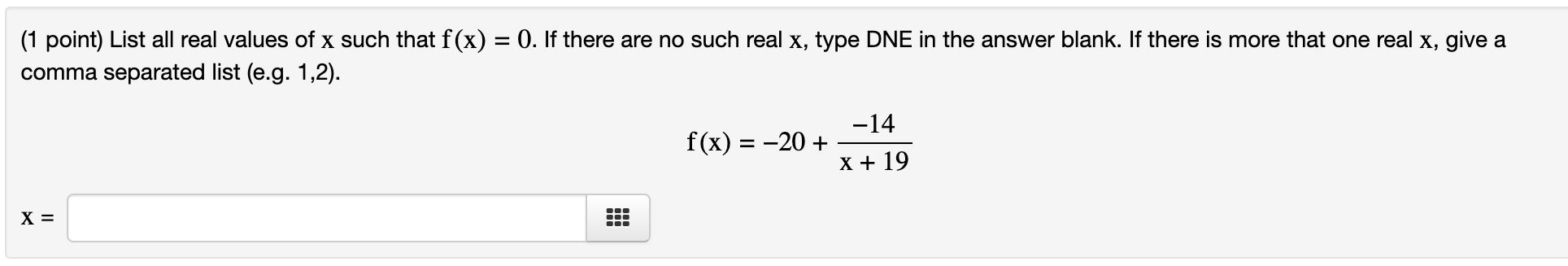 Solved (1 ﻿point) ﻿List all real values of x ﻿such that | Chegg.com