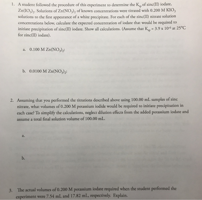 Solved 1. A student followed the procedure of this | Chegg.com
