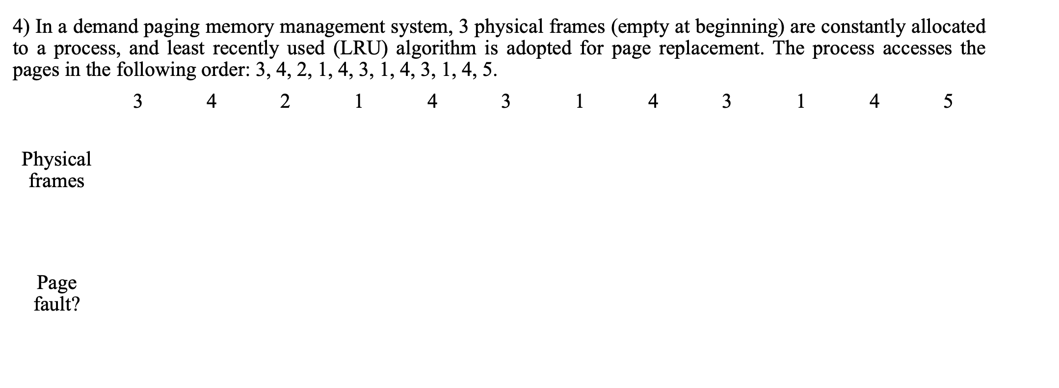 Solved 4) In a demand paging memory management system, 3 | Chegg.com