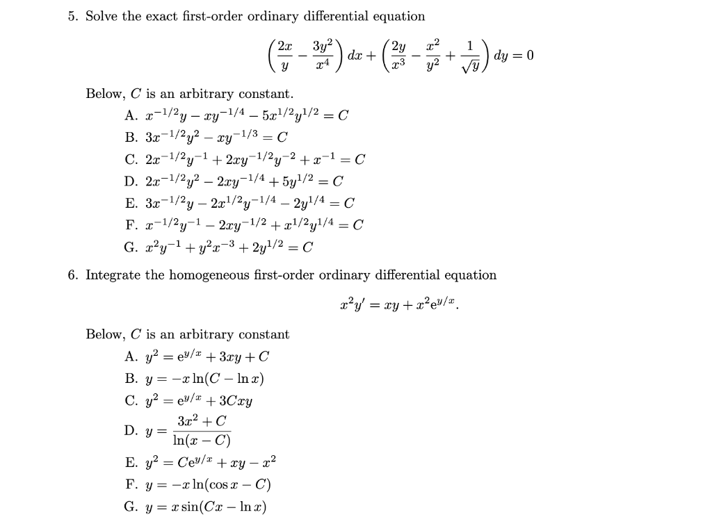 Solved 5. Solve the exact first-order ordinary differential | Chegg.com
