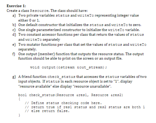 Solved Exercise 1: Create a class Resource. The class should | Chegg.com