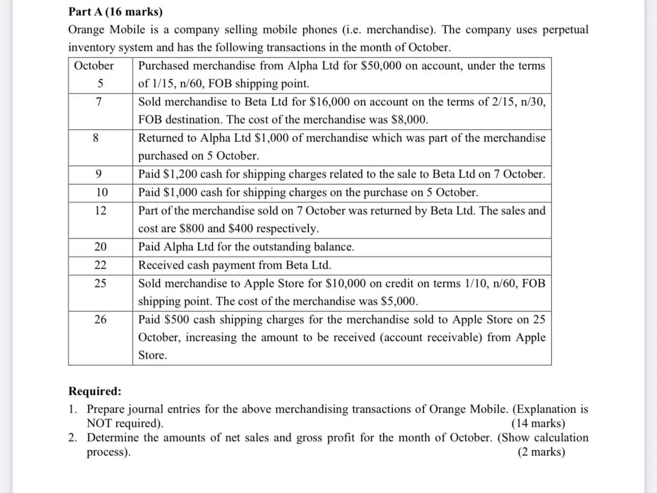 Solved Part A (16 marks) Orange Mobile is a company selling | Chegg.com