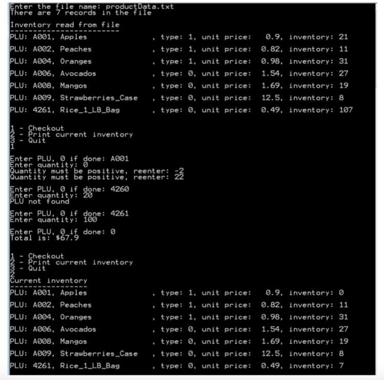 Solved productData.txt: A001 Apples 1 0.90 0 A002 Peaches | Chegg.com