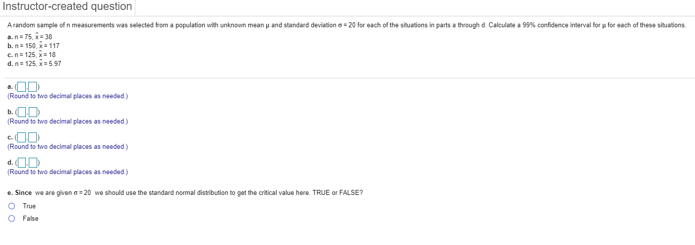 Solved Instructor-created question A random sample of n | Chegg.com