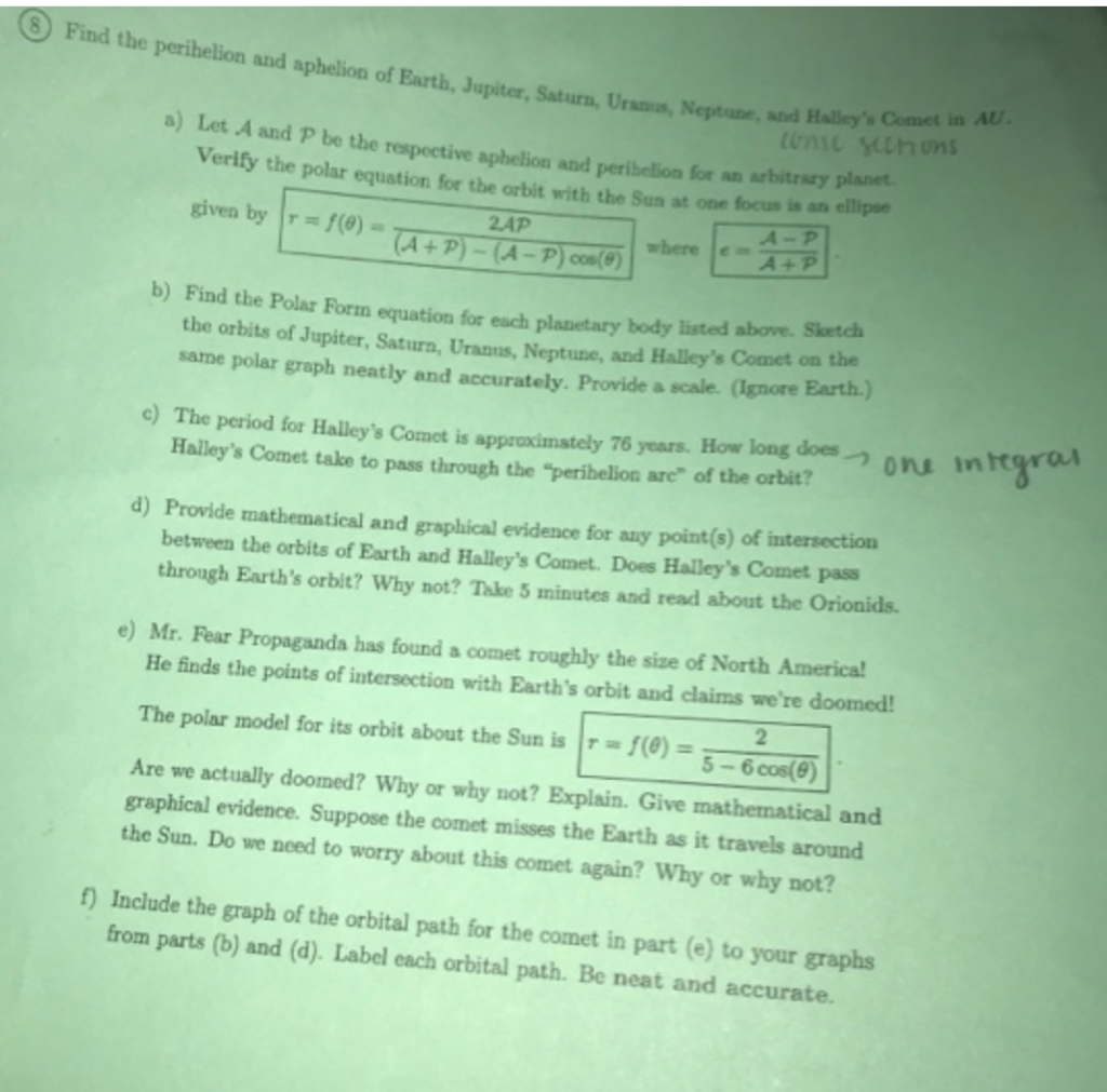 Solved Find the perihelion and aphelion of Barth, Jupiter, | Chegg.com