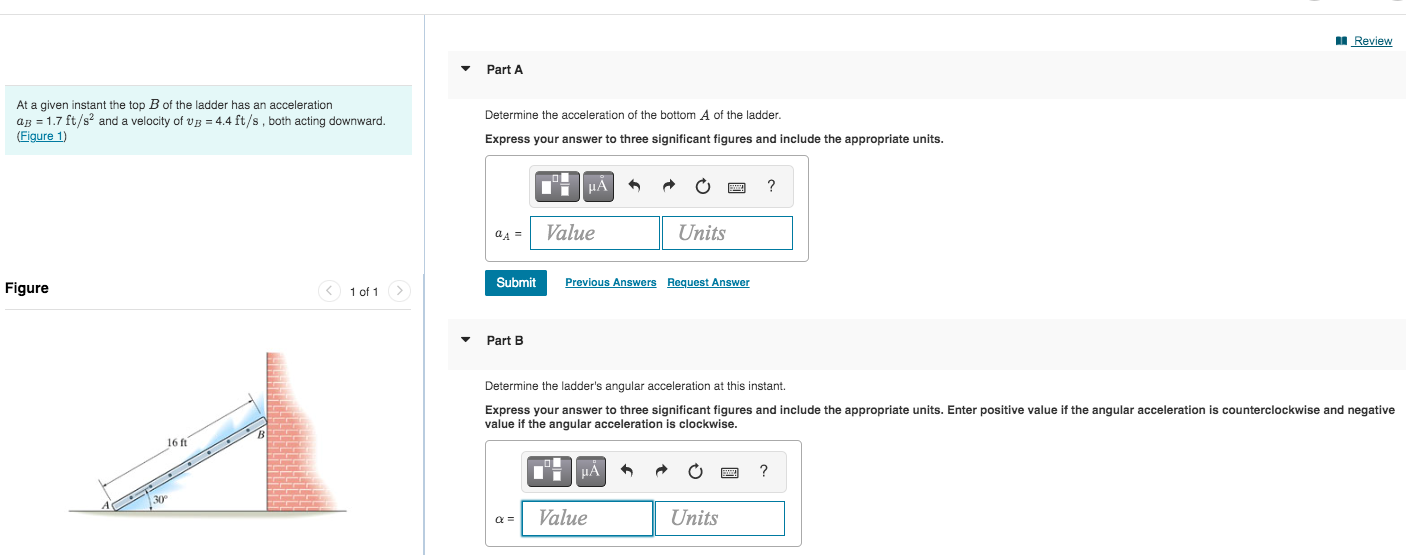 Solved At a given instant the top B of the ladder has an | Chegg.com