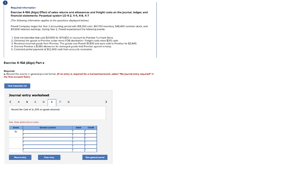 Solved Required information Exercise -16A (Algo) Effect of | Chegg.com