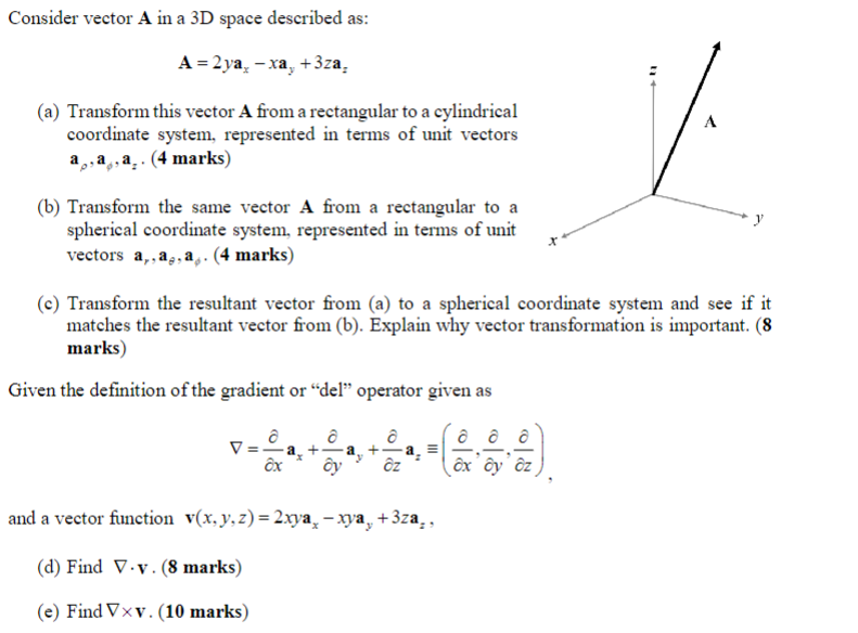 Solved Consider vector A in a 3D space described as: | Chegg.com