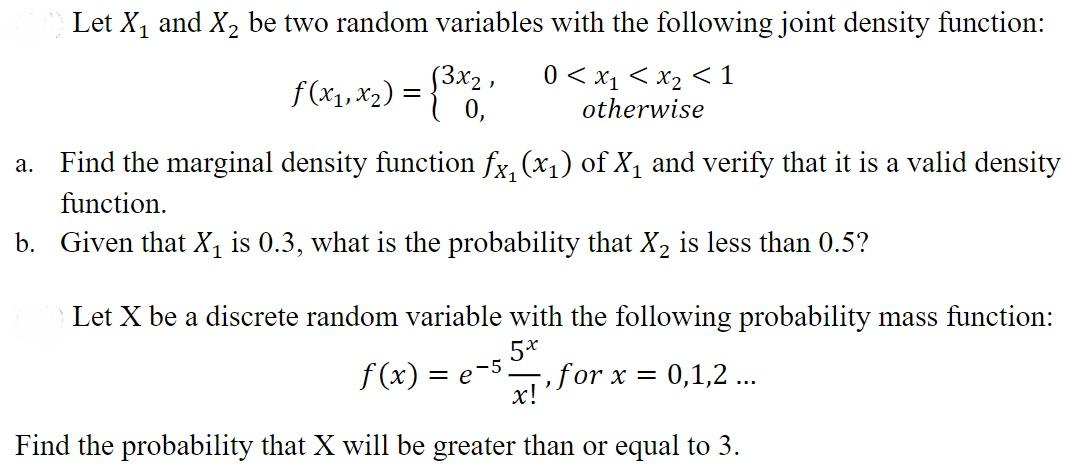Solved Let X1 and X2 be two random variables with the | Chegg.com