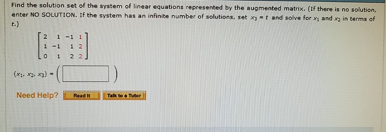 Solved Find the solution set of the system of linear | Chegg.com