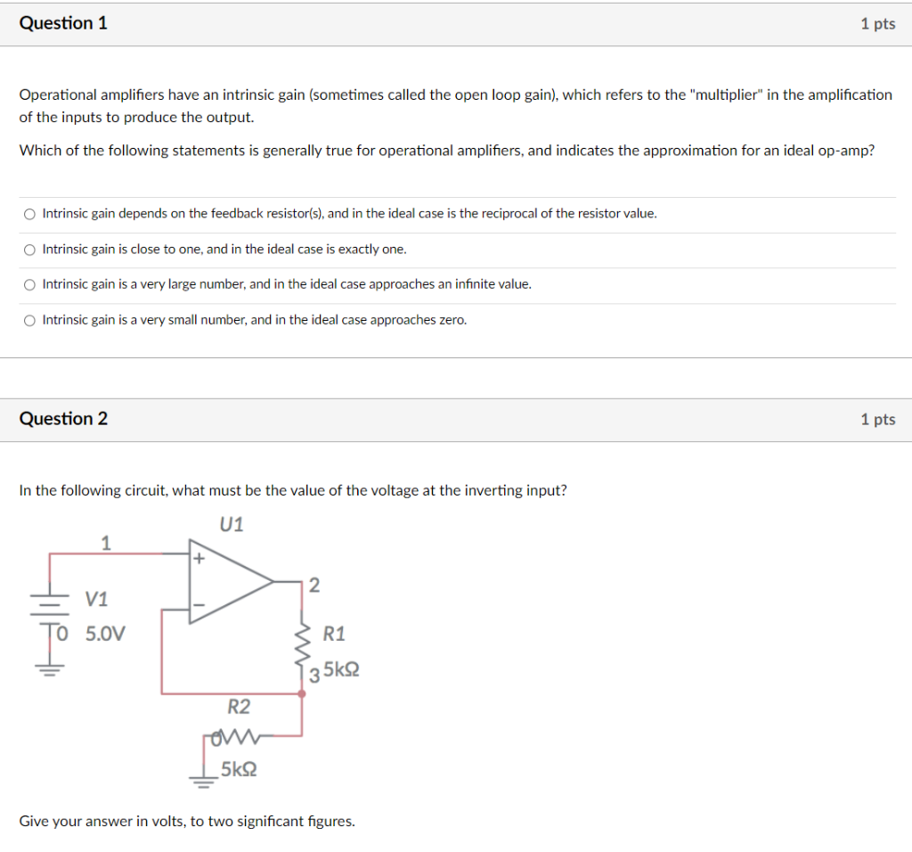 Solved Question 1 1 pts Operational amplifiers have an | Chegg.com