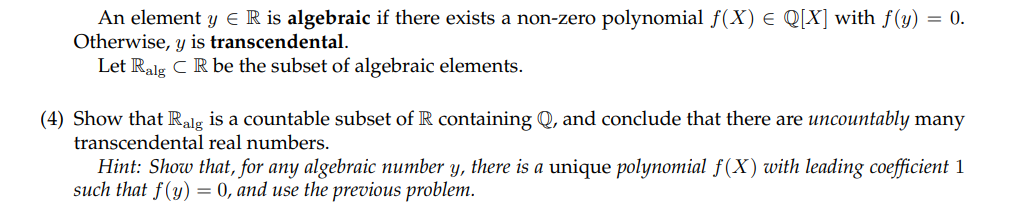 Solved An element y ∈ R is algebraic if there exists a | Chegg.com