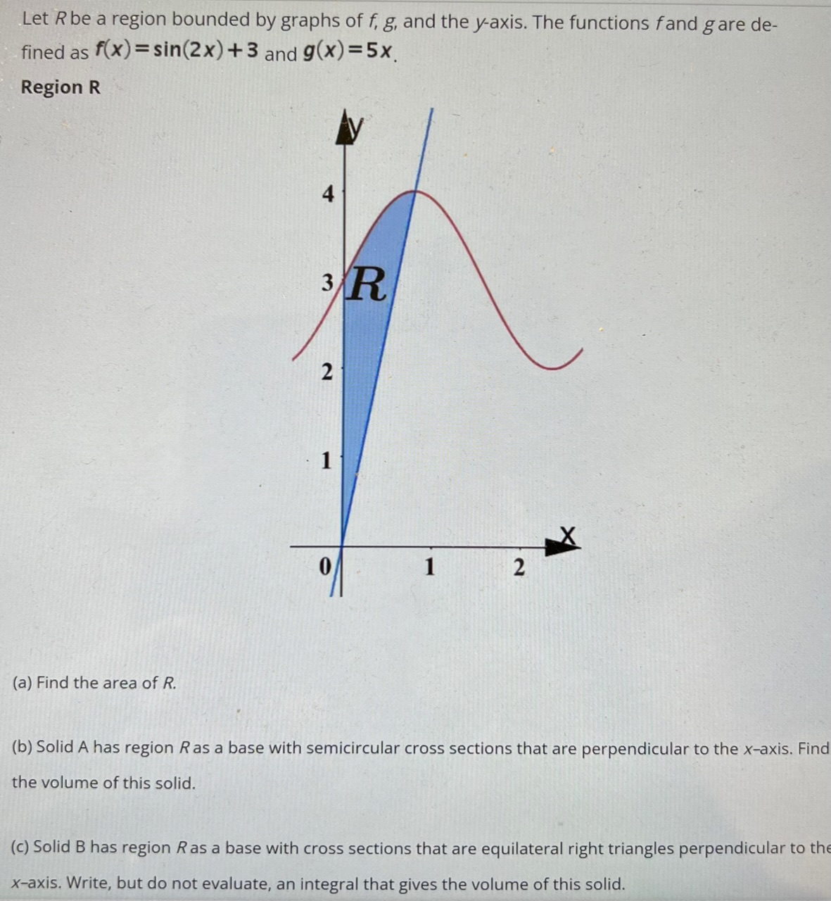 Let R be a region bounded by graphs of f,g, and the | Chegg.com