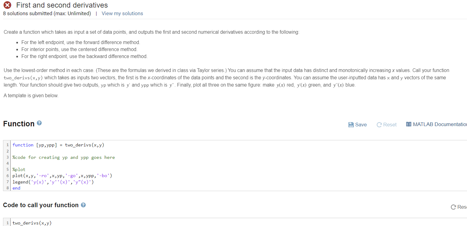 Solved First and second derivatives 8 solutions submitted | Chegg.com
