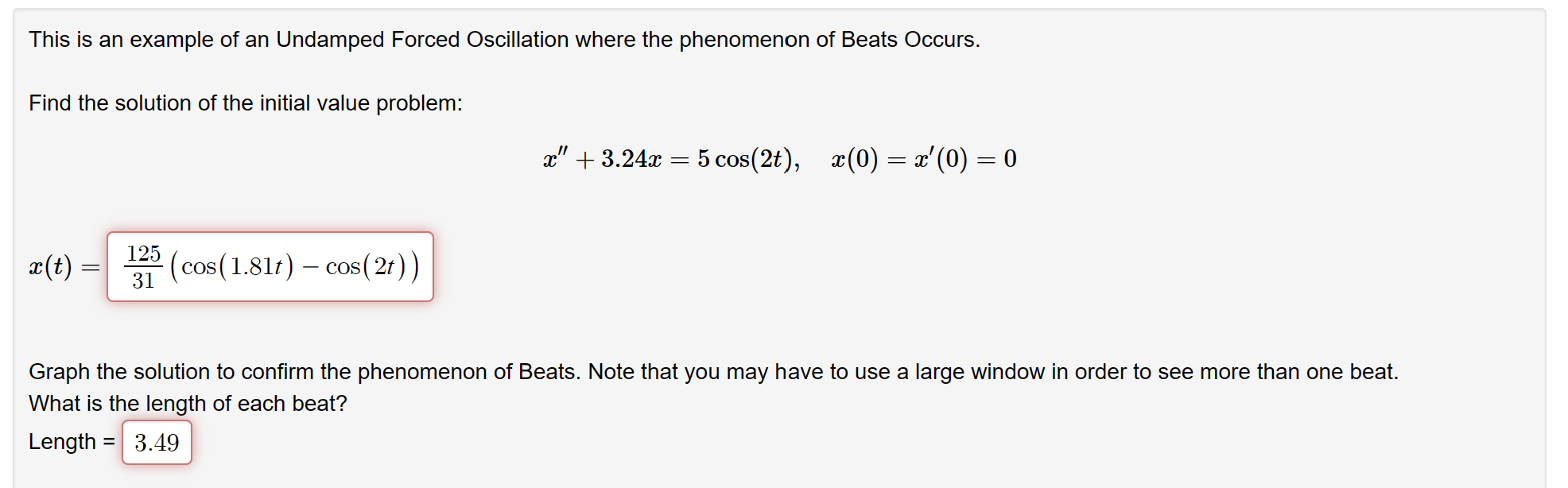 Solved This is an example of an Undamped Forced Oscillation | Chegg.com