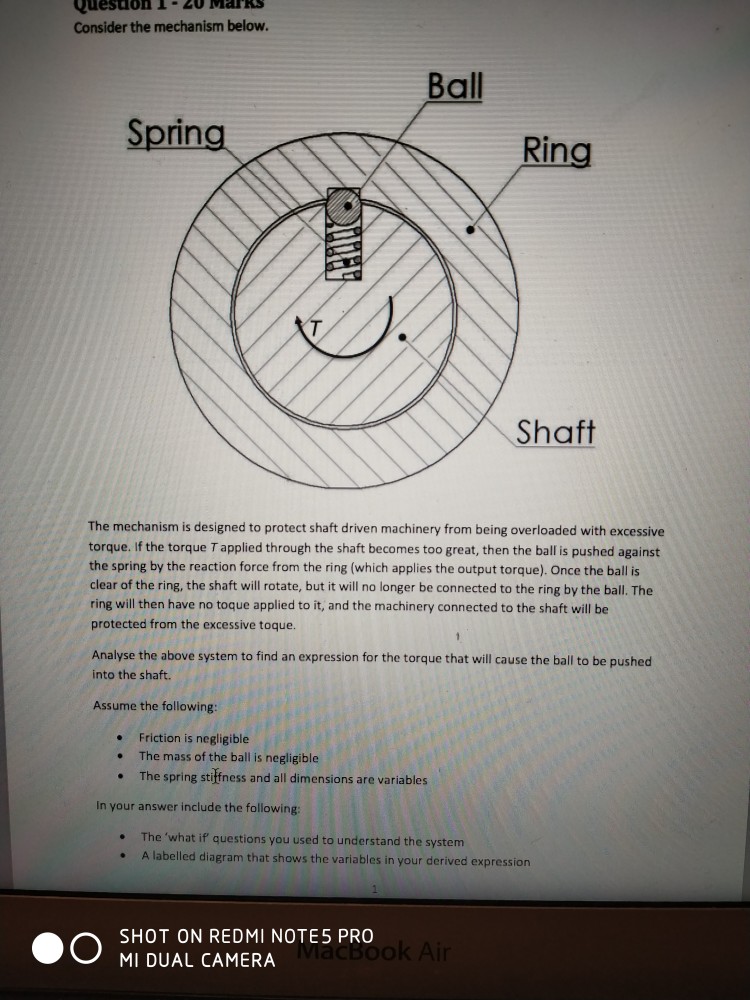 Solved Consider the mechanism below Ball Spring Ring Shaft | Chegg.com