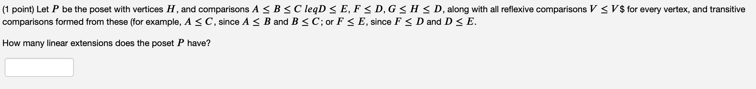 Solved (1 point) Let P be the poset with vertices H, and | Chegg.com