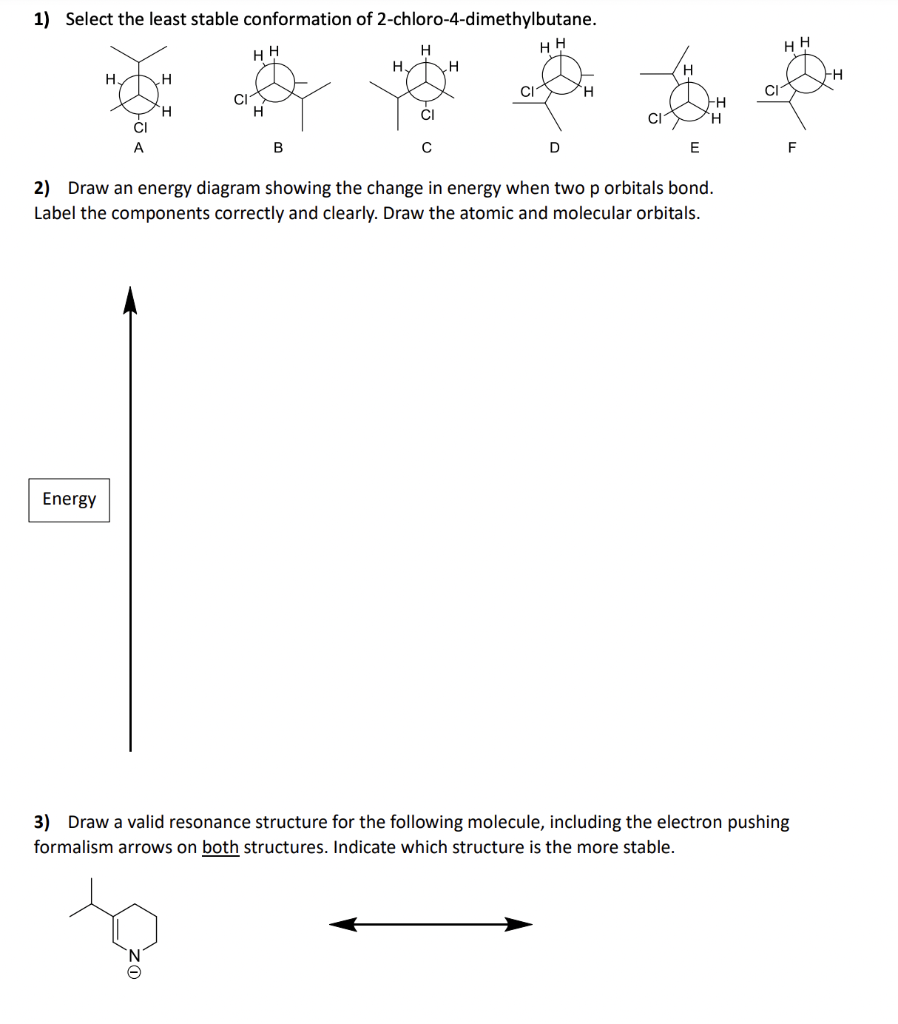 Solved 1) Select the least stable conformation of | Chegg.com