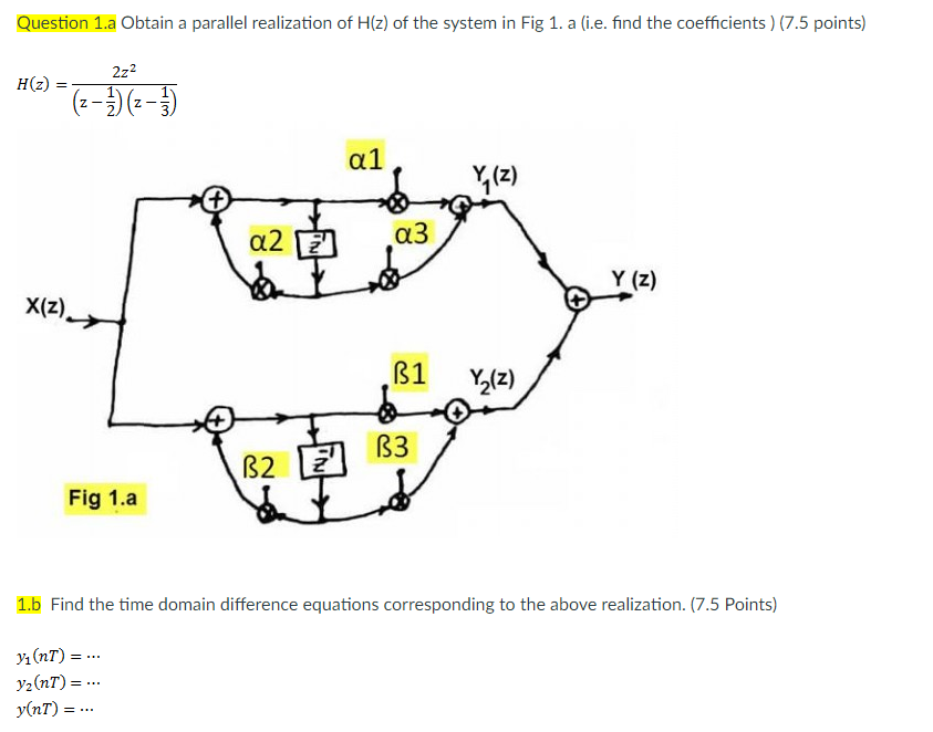 Solved Question 1.a Obtain a parallel realization of H(z) of | Chegg.com
