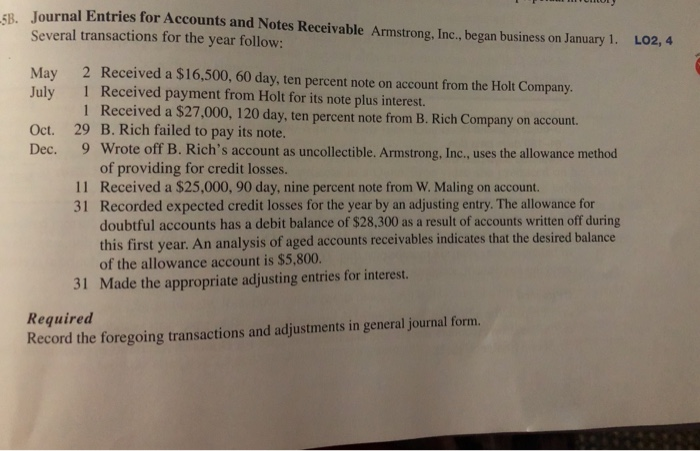 Solved B. Journal Entries for Accounts and Notes Receivable | Chegg.com