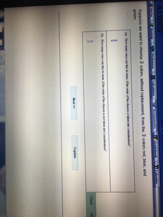 Solved Suppose we want to choose 2 colors, without | Chegg.com