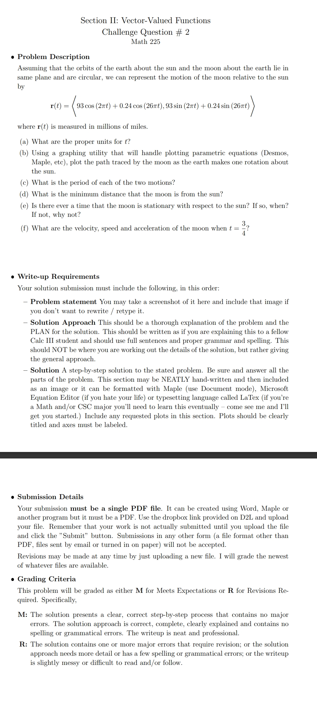 Solved Section II: Vector-Valued FunctionsChallenge Question | Chegg.com