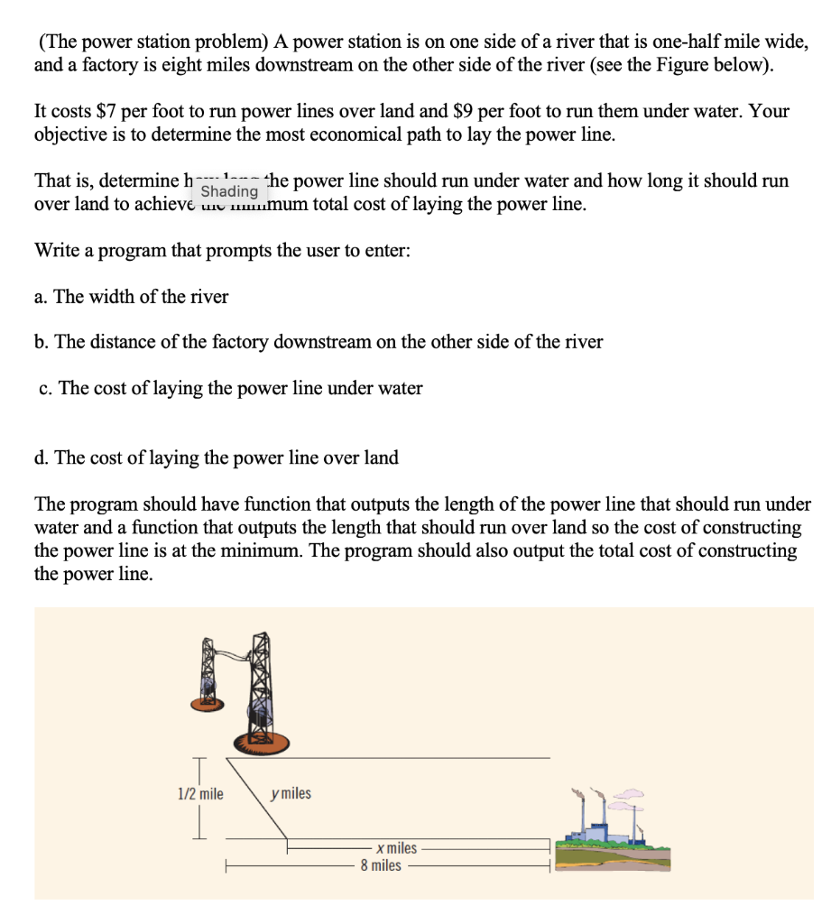 Solved (The power station problem) A power station is on one | Chegg.com