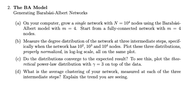 2. The BA Model Generating Barabási-Albert Networks | Chegg.com