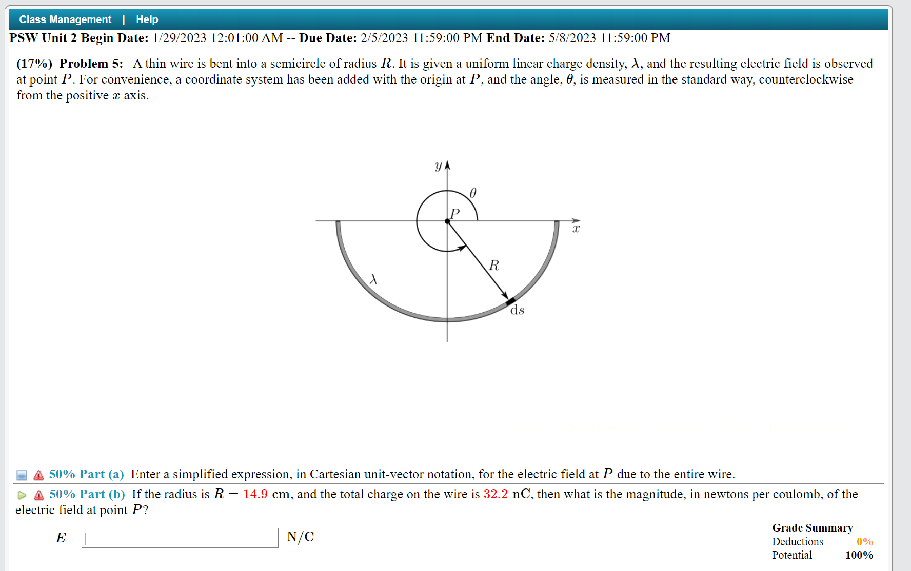 Solved (17\%) Problem 5: A thin wire is bent into a | Chegg.com