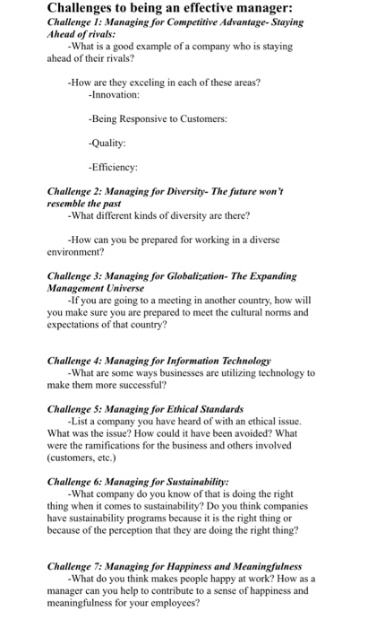 Solved Challenges to being an effective manager: Challenge | Chegg.com