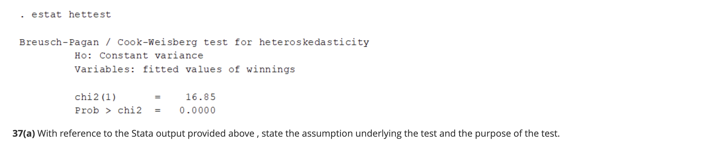 Solved - estat hettest Breusch-Pagan / Cook-Weisberg test | Chegg.com