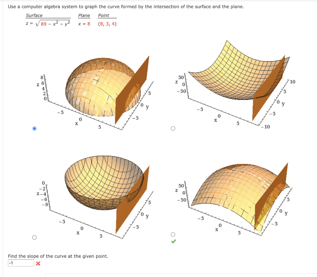 Solved z=89−x2−y2 Surface x=8 Plane (8,3,4) Point Find the | Chegg.com