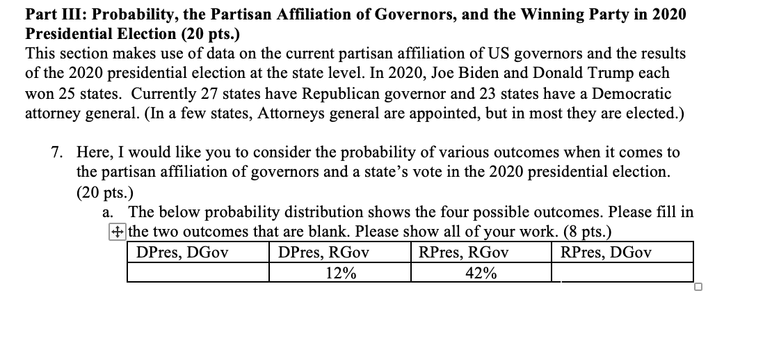 Part III: Probability, the Partisan Affiliation of | Chegg.com