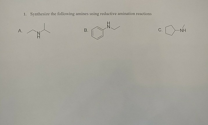 Solved 1. Synthesize the following amines using reductive | Chegg.com