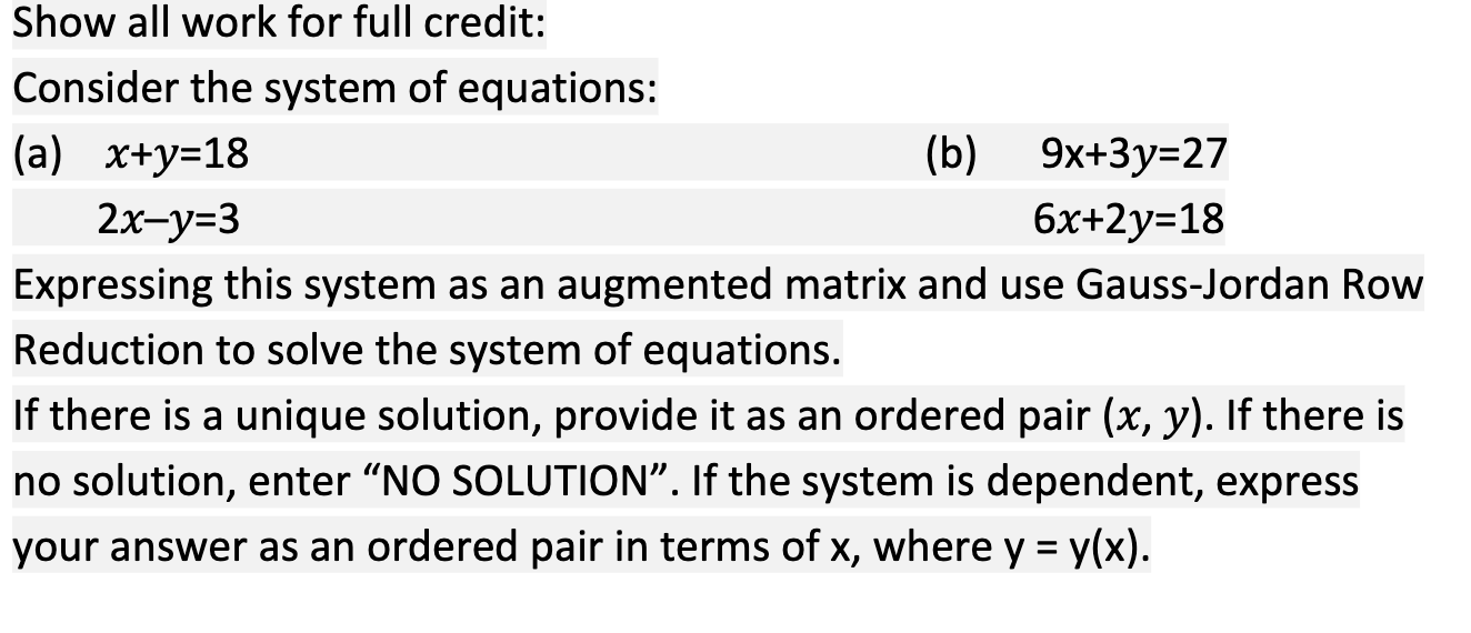Solved Show all work for full credit: Consider the system of | Chegg.com