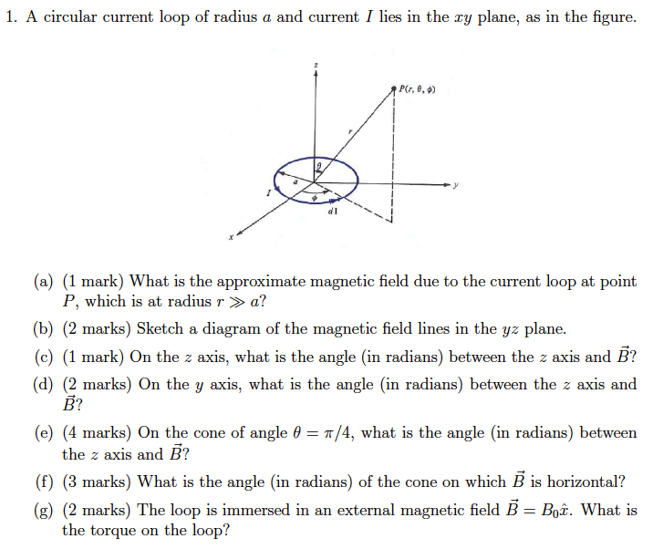 Solved 1. A circular current loop of radius a and current I | Chegg.com