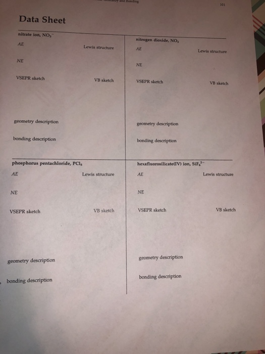 Data Sheet nitrate ion, NO nitrogen dioxide, NO2 AE | Chegg.com