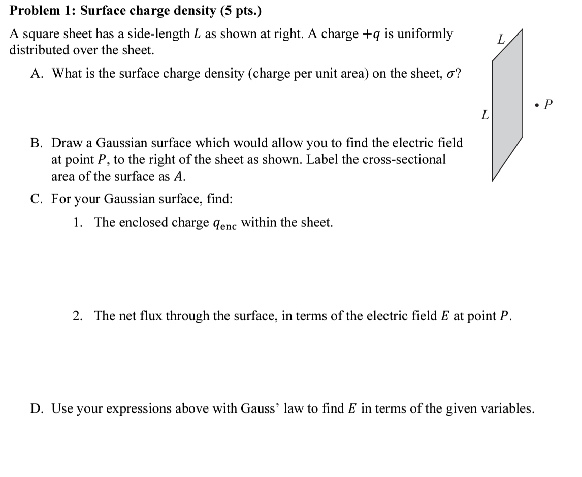 Solved Problem 1: Surface charge density (5 ﻿pts.)A square | Chegg.com