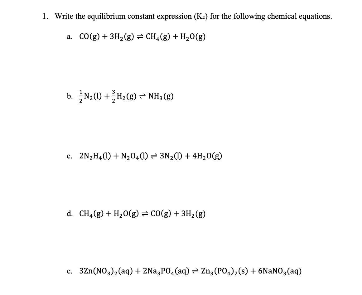 Solved Write the equilibrium constant expression (Kc) for | Chegg.com