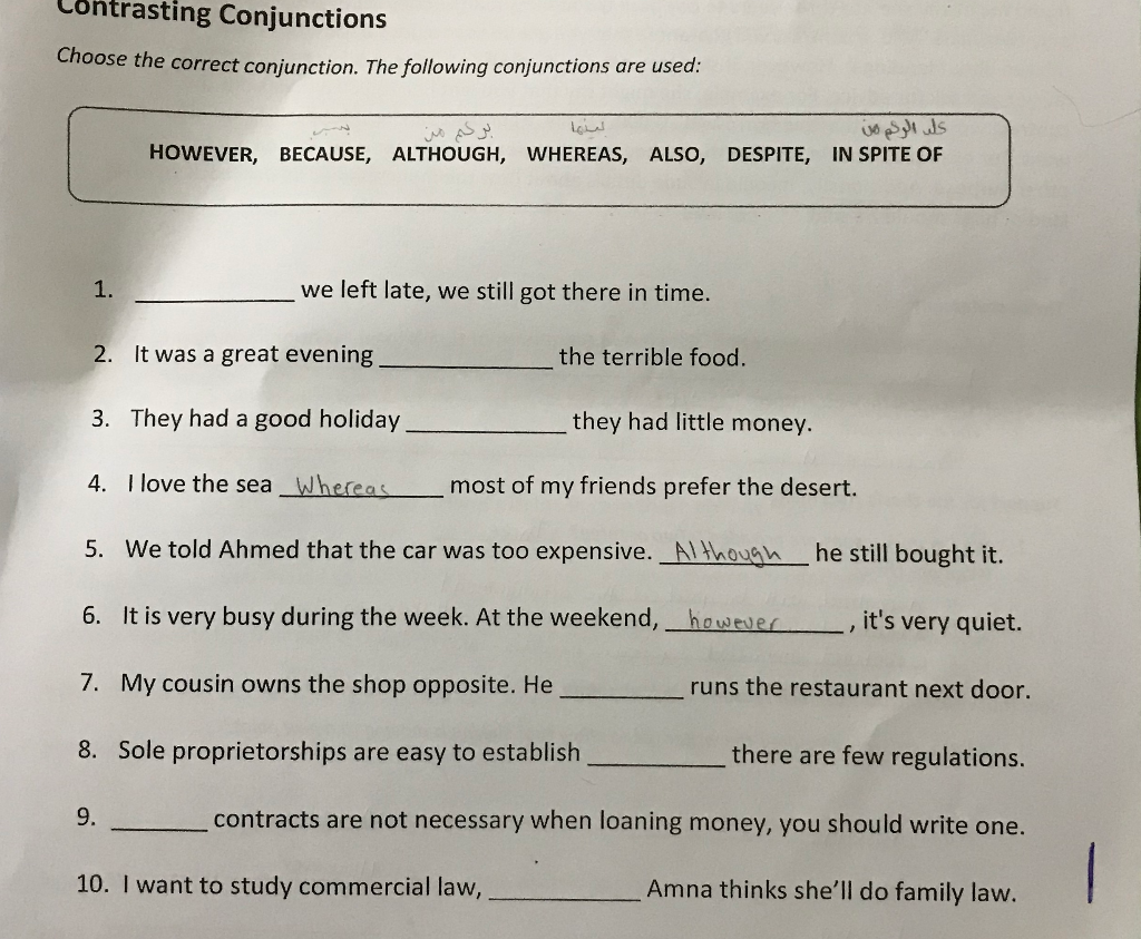 Solved Contrasting Conjunctions Choose the correct | Chegg.com