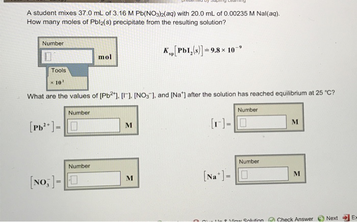 Solved A student mixes 37.0 mL of 3.16 M Pb(NO3)2(aq) with | Chegg.com