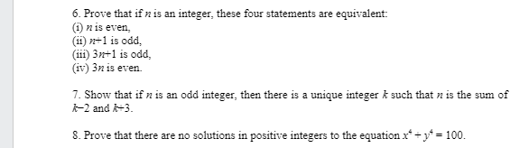 Solved 6. Prove that if n is an integer, these four | Chegg.com