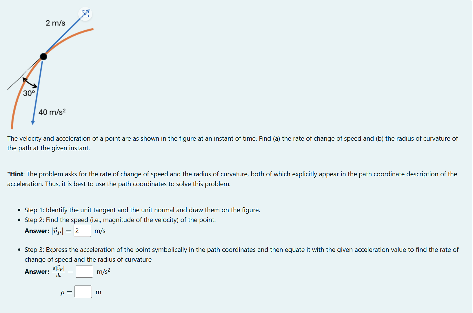Solved The velocity and acceleration of a point are as shown | Chegg.com