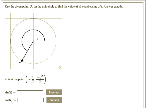 Solved Use the given point, P, on the unit circle to find | Chegg.com