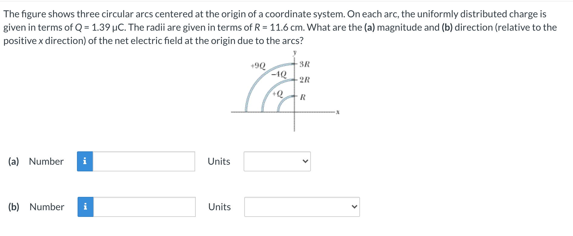 Solved The figure shows three circular arcs centered at the | Chegg.com