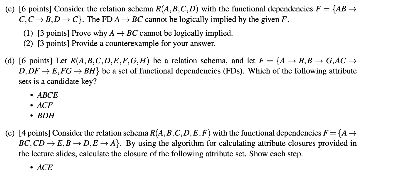 Solved (c) [6 points] Consider the relation schema | Chegg.com